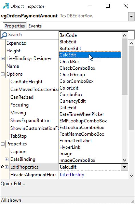 tcxcustomeditorrowproperties editpropertiesclass property vcl