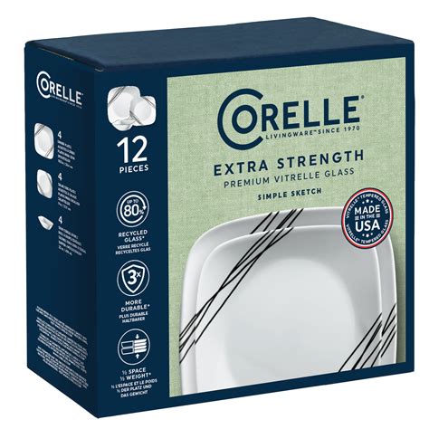 Corelle® Square Simple Sketch 12 Piece Dinner Set Instant Brands