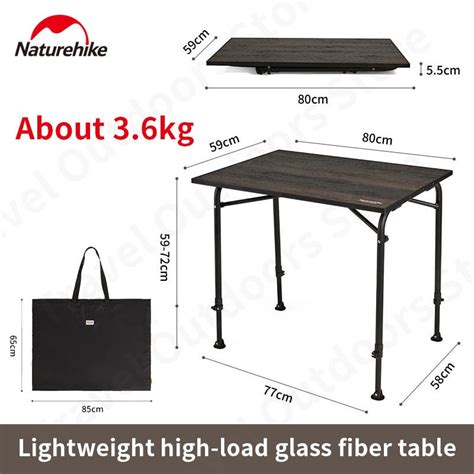 Naturehike 캠핑 초경량 유리 섬유 접이식 테이블 야외 휴대용 높이 조절 피크닉 정원 식탁 하중 30kg
