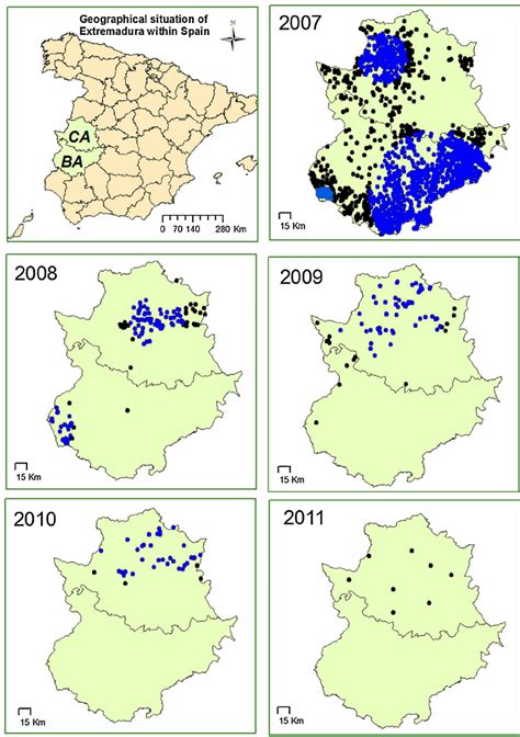 Spatial Distribution Blue And Black Points Represent All Outbreaks Download Scientific