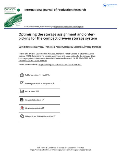 2019 Optimising The Storage Assignment And Order Picking For The
