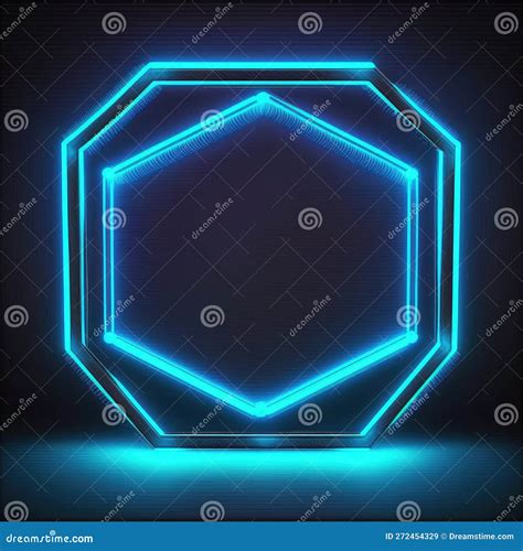 Innovation Of Hexagon Border Frame With Blue Neon Light Effects Stock
