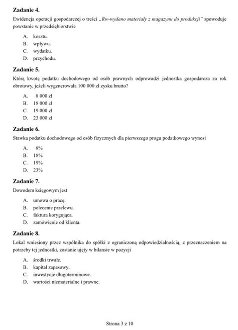 Egzamin zawodowy Przykładowe PYTANIA I KLUCZ odpowiedzi test