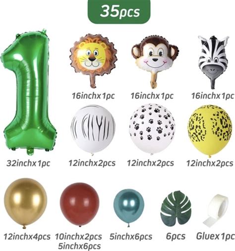 Jungle Ballonnen Set 1 Jaar 35 Stuks Verjaardag Versiering