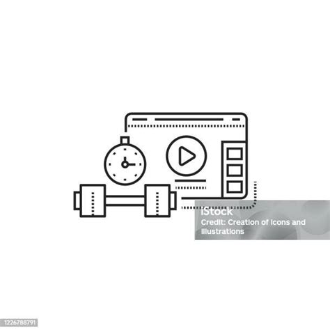 스포츠 블로그 웹 사이트 검은 선 아이콘입니다 훈련 및 마라톤 비디오 스트리밍 블로그 기호입니다 웹 페이지 모바일 앱 프로모션에 대한 픽토그램 Ui Ux Gui 디자인