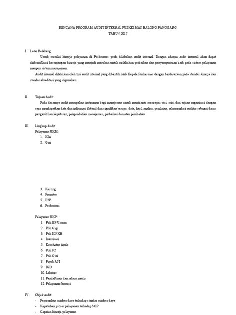 Contoh Rencana Audit Internal Puskesmas Ukm Pdf