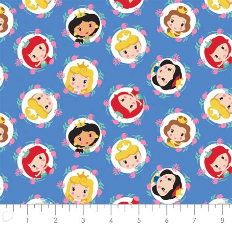 Disney Princess Cotton Fabric By The Yard Blue Disney Cute Etsy
