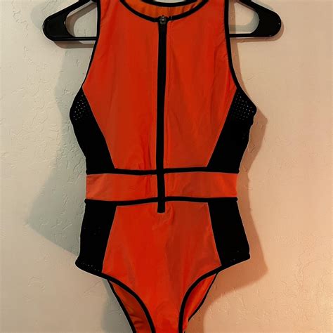 Neon Orange One Piece Swimsuit Depop