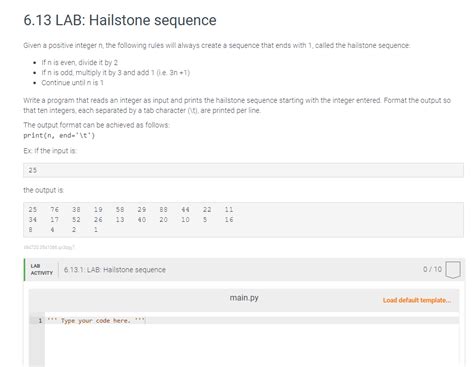Solved 613 Lab Hailstone Sequence Given A Positive Integer