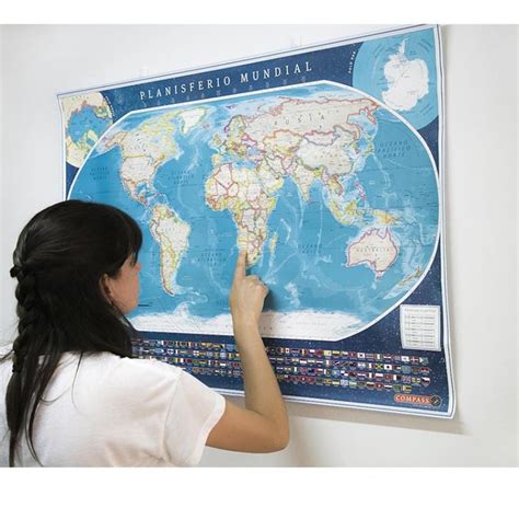 Compass Planisferio Mundial Banderas Y Europa De Editorial Compass