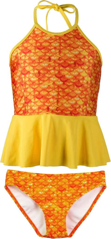 Fin Fun Mermaid Girls Scale Peplum Tankini Swimsuit Set Mermaidens