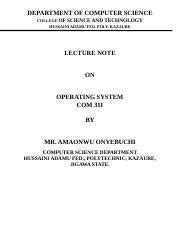 Operating System Lecture Note Docx DEPARTMENT OF COMPUTER SCIENCE COLLEGE OF SCIENCE AND