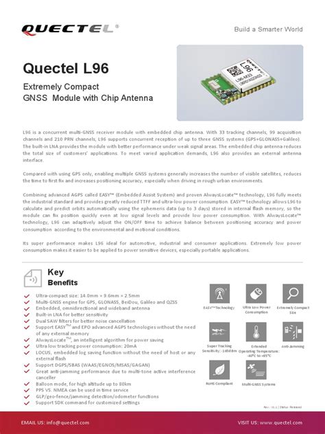 Quectel L96 Extremely Compact Gnss Module With Chip Antenna Download Free Pdf Global