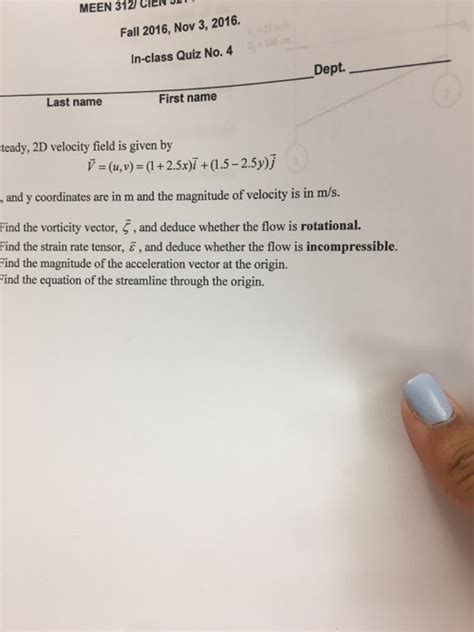 Solved Steady D Velocity Field Is Given By V U V Chegg