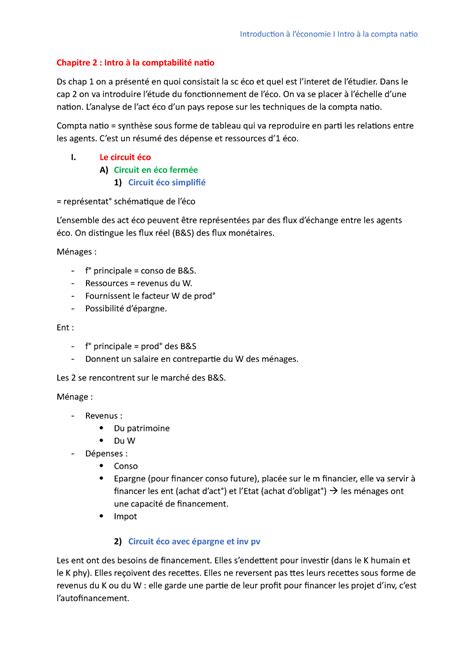 Chapitre 2 Introduction à la comptabilité natio Chapitre 2 Intro à