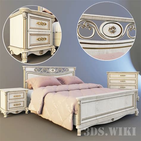 Классическая кровать с деревянным каркасом Скачать 3d модель 1533