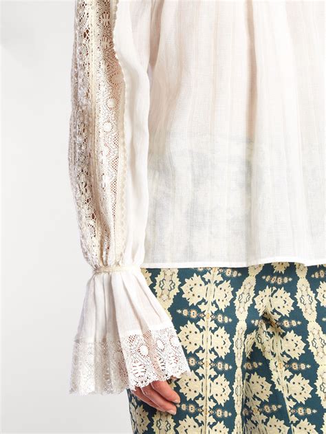Lace Insert Bell Sleeved Cotton Blouse Etro Matchesfashioncom