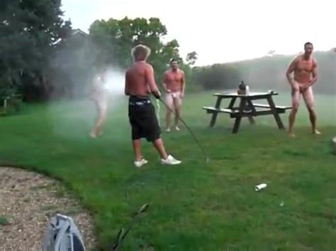 Naked Guys Being Hosed Down In Backyard After Paintball ThisVid