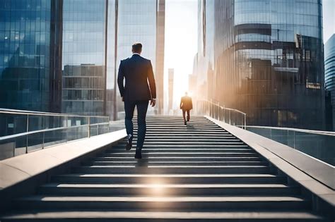 Premium Ai Image Businessman Walking Up Stairs In A City With A Man