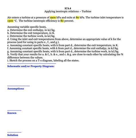 Solved Ic6 4 Applying Isentropic Relations Turbine Air