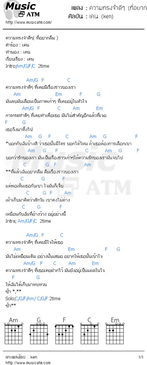 คอร์ดเพลง ความทรงจำดีๆ ที่อยากลืม เคน Ken Musicatm