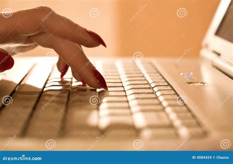 Woman Fingers On Laptop Keyboard Stock Photo Image Of Fingers Press 4084424