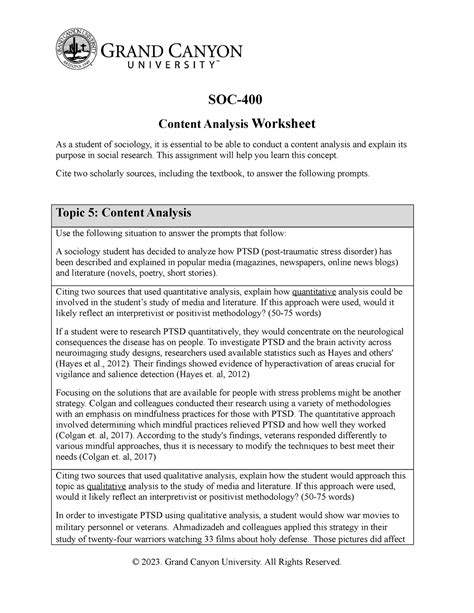 SOC 400 Content Analysis Worksheet SOC Content Analysis Worksheet As