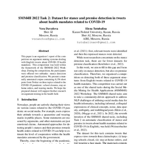 SMM4H 2022 Task 2 Dataset For Stance And Premise Detection In Tweets