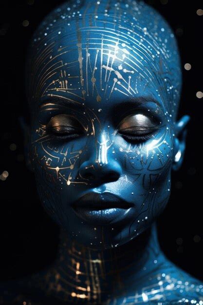Premium Photo Portrait Of A Futuristic Woman With Metallic Bodyart