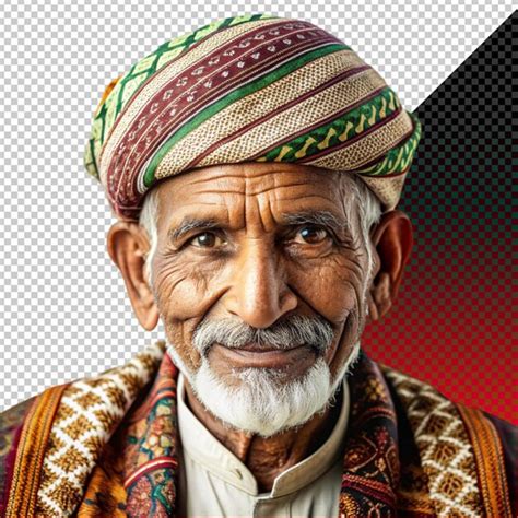 Portrait Of A Elderly Man In Traditional Attire On Transperent