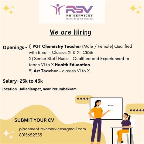 Sneha N On Linkedin Rsv Hr Services Hiring For Teachers Right Now 1pgt Chemistry