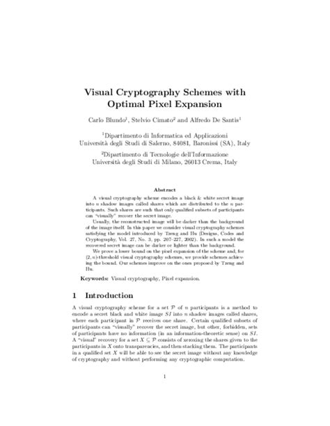 Pdf Visual Cryptography Schemes With Optimal Pixel Expansion