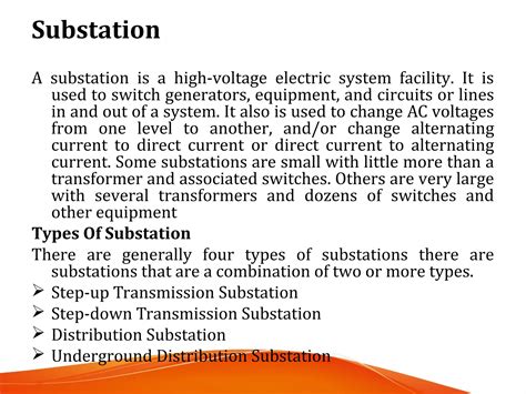 Substation Types Working Importance PPT