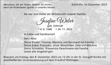 Traueranzeigen Von Josefine Weber Schwaebische De Trauerportal