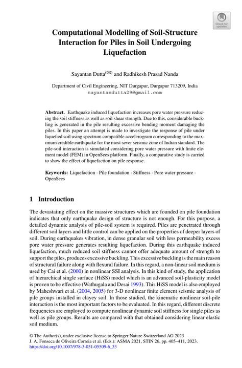 PDF Computational Modelling Of Soil Structure Interaction For Piles In Soil Undergoing