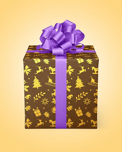 Kraft T Box With Matte Metallic Bow Mockup Free Download Images