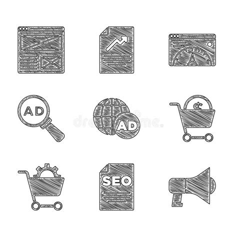 Set Advertising Seo Optimization Megaphone Shopping Cart And Dollar Website Statistic And