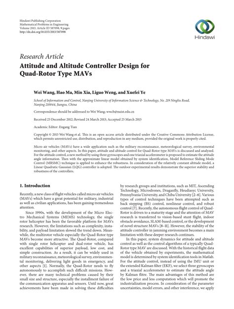 Pdf Attitude And Altitude Controller Design For Quad Rotor Type Mavs