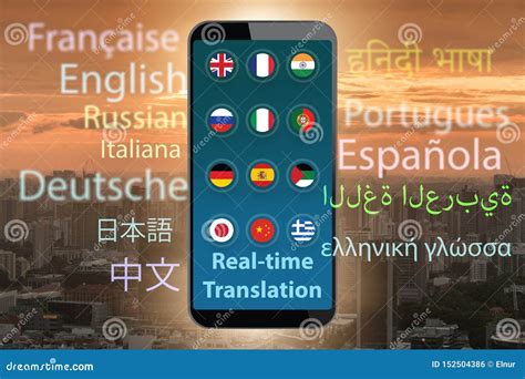 Concept Of Real Time Translation With Smartphone App D Render Stock Illustration