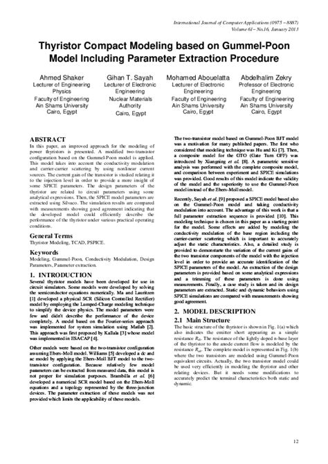 Pdf Thyristor Compact Modeling Based On Gummel Poon Model Including