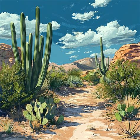 Desert Landscape With Cacti Premium Ai Generated Image