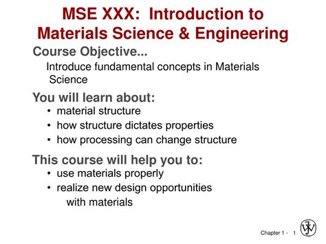 Ppt Mse Xxx Introduction To Materials Science And Engineering