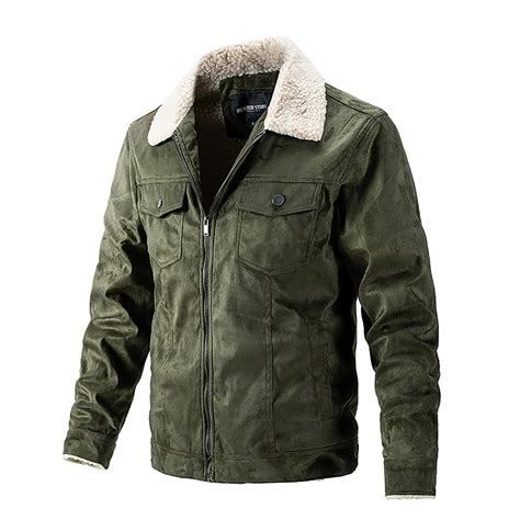 Cheeream Mens Faux Shearling Rancher Bomber Jacket Sheepskin Leather