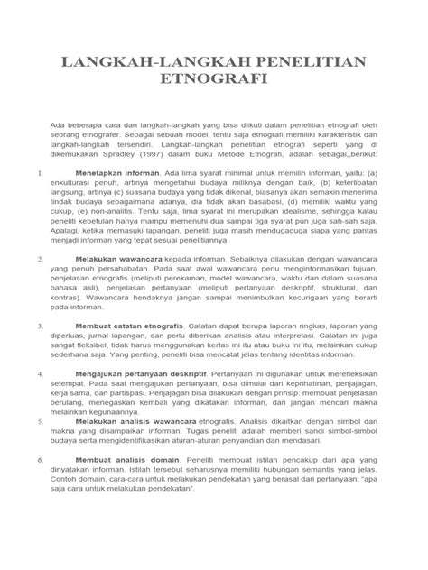 Langkah Langkah Penelitian Etnografi Pdf