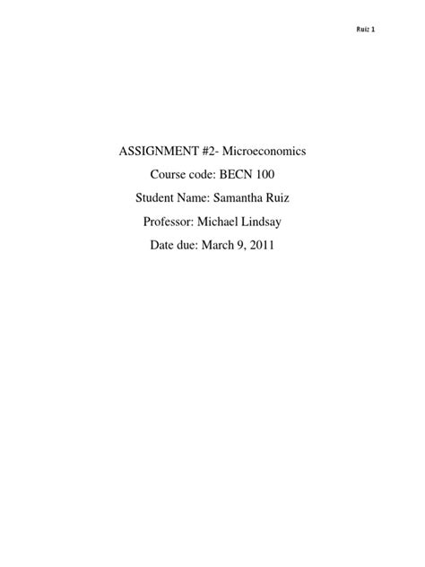 Microeconomics Assignment 2 Pdf Price Elasticity Of Demand Demand