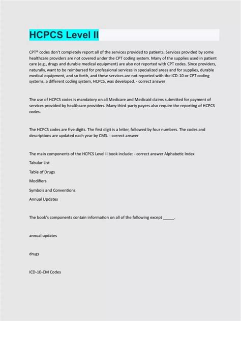 HCPCS Level II Question And Answers Latest Update HCPCS Stuvia US