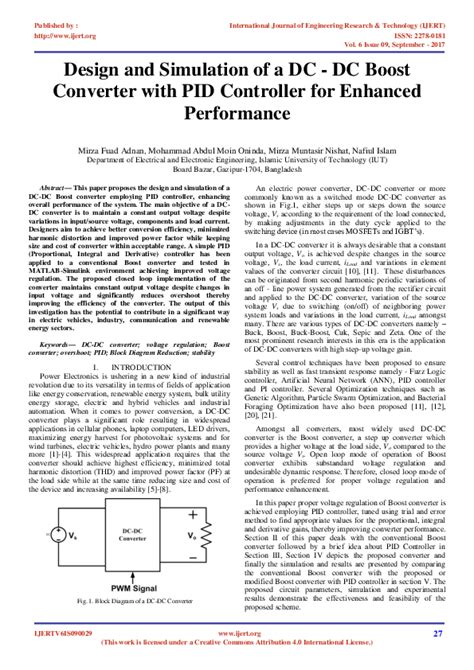 Pdf Ijert Design And Simulation Of A Dc Dc Boost Converter With Pid