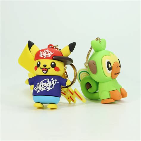 새로운 포켓몬 만화 크리 에이 티브 키 체인 완구 피카추 Scorbunny Psyduck Sobble 그루키 애니메이션 피규어