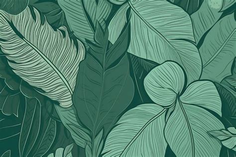 Un papel tapiz verde con un patrón de hojas tropicales Foto Premium