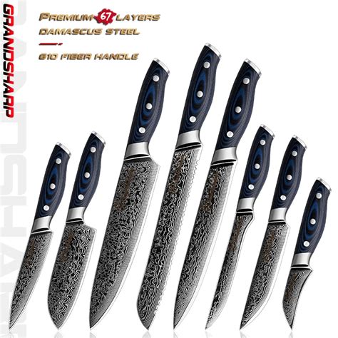 Grandsharp 셰프 주방 나이프 세트 일본 Vg10 다마스커스 스틸 67 레이어 전문 요리 도구 산토쿠 보닝 스테이크